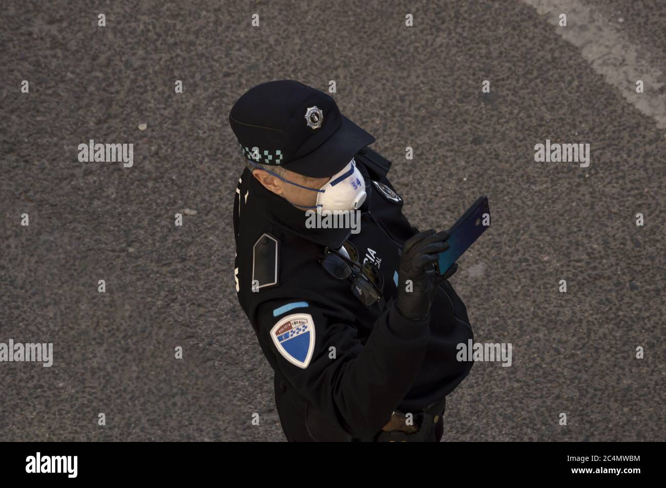Spanish civil guard police officer guards a checkpoint organized by the ...