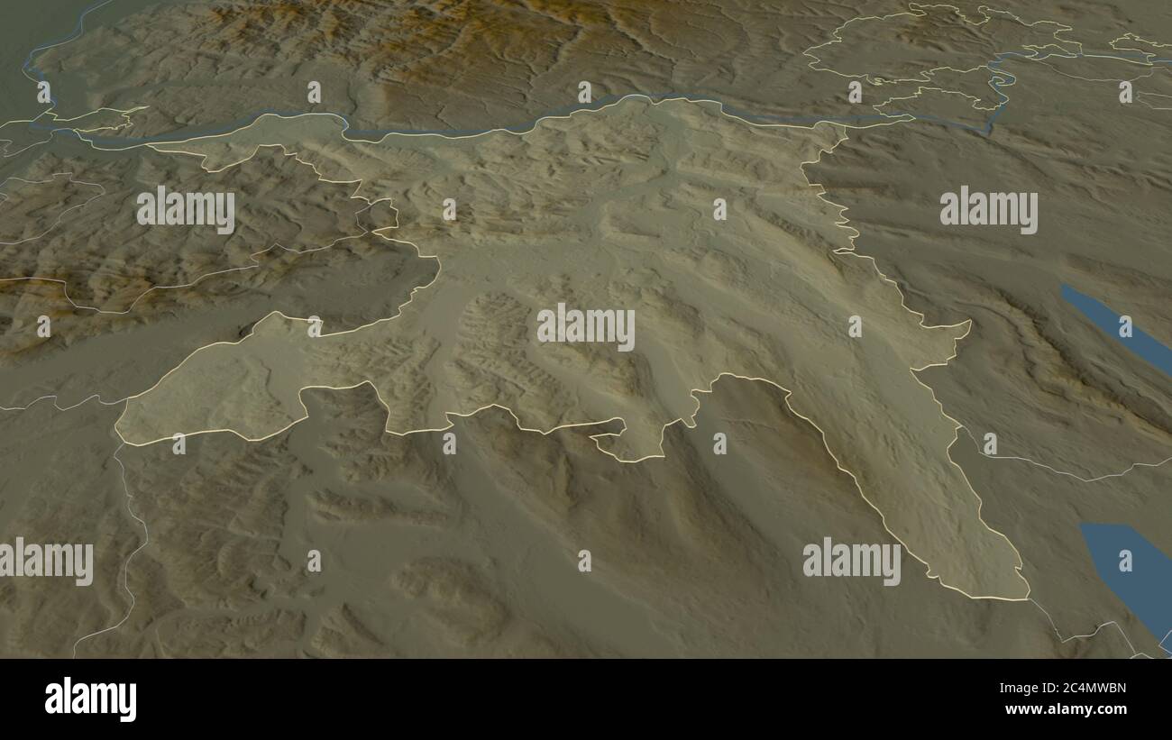 Zoom in on Aargau (canton of Switzerland) outlined. Oblique perspective ...