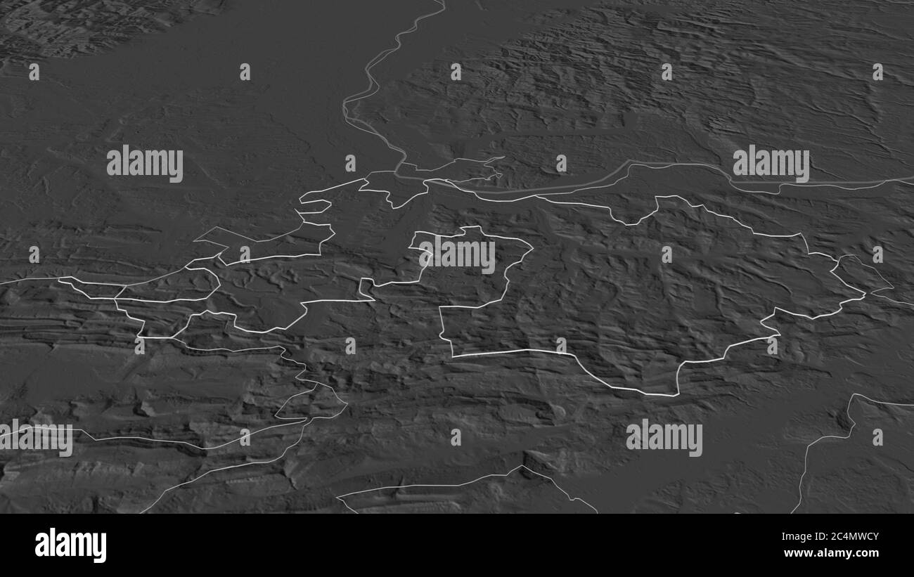 Zoom in on Basel-Landschaft (canton of Switzerland) outlined. Oblique ...