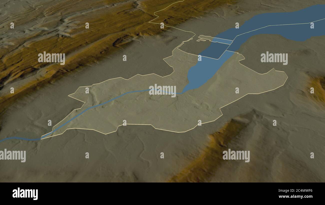 Zoom in on Genève (canton of Switzerland) outlined. Oblique perspective ...