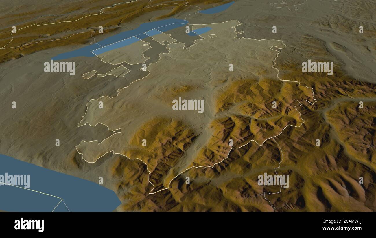 Zoom in on Fribourg (canton of Switzerland) outlined. Oblique ...