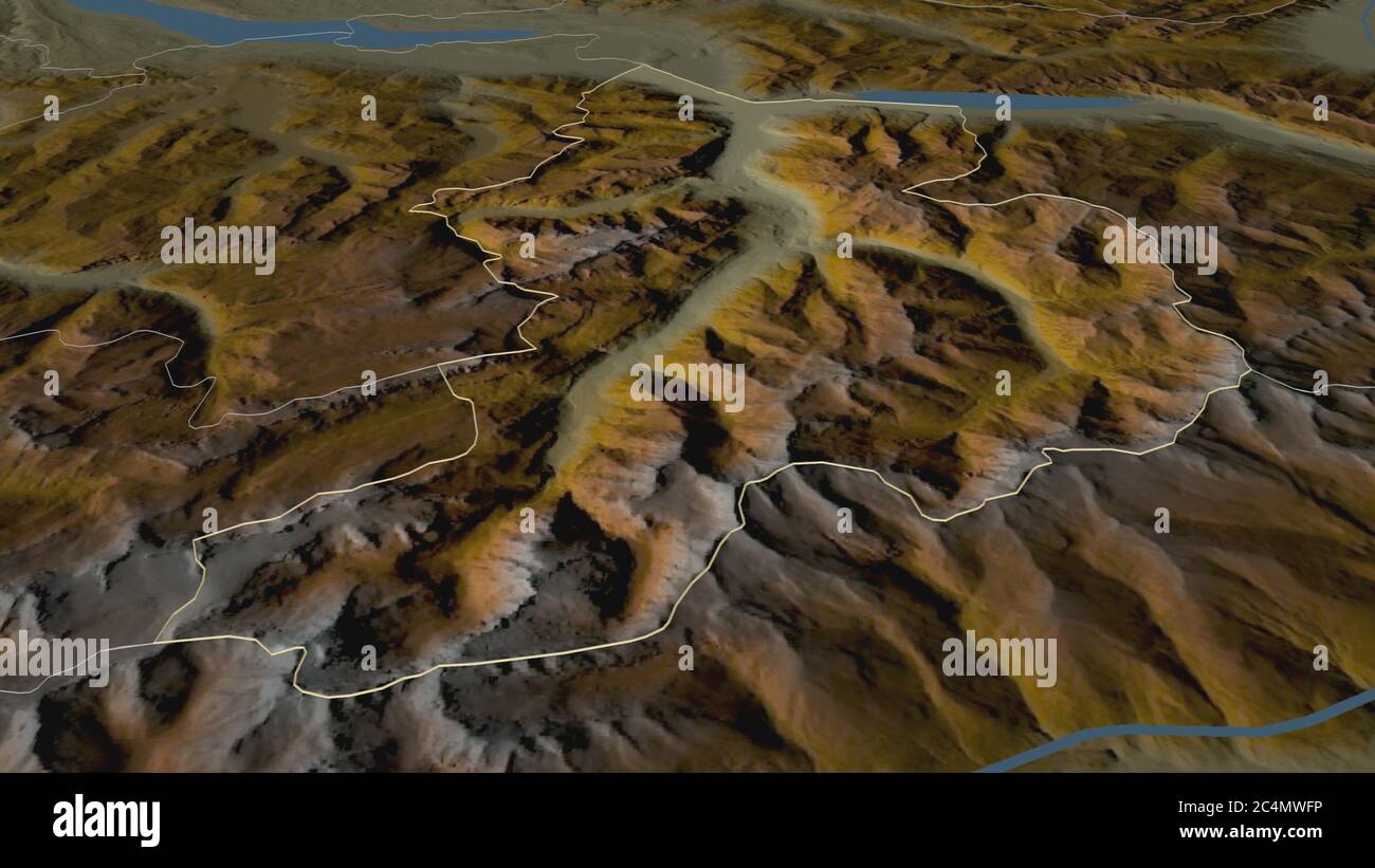 Zoom in on Glarus (canton of Switzerland) outlined. Oblique perspective ...