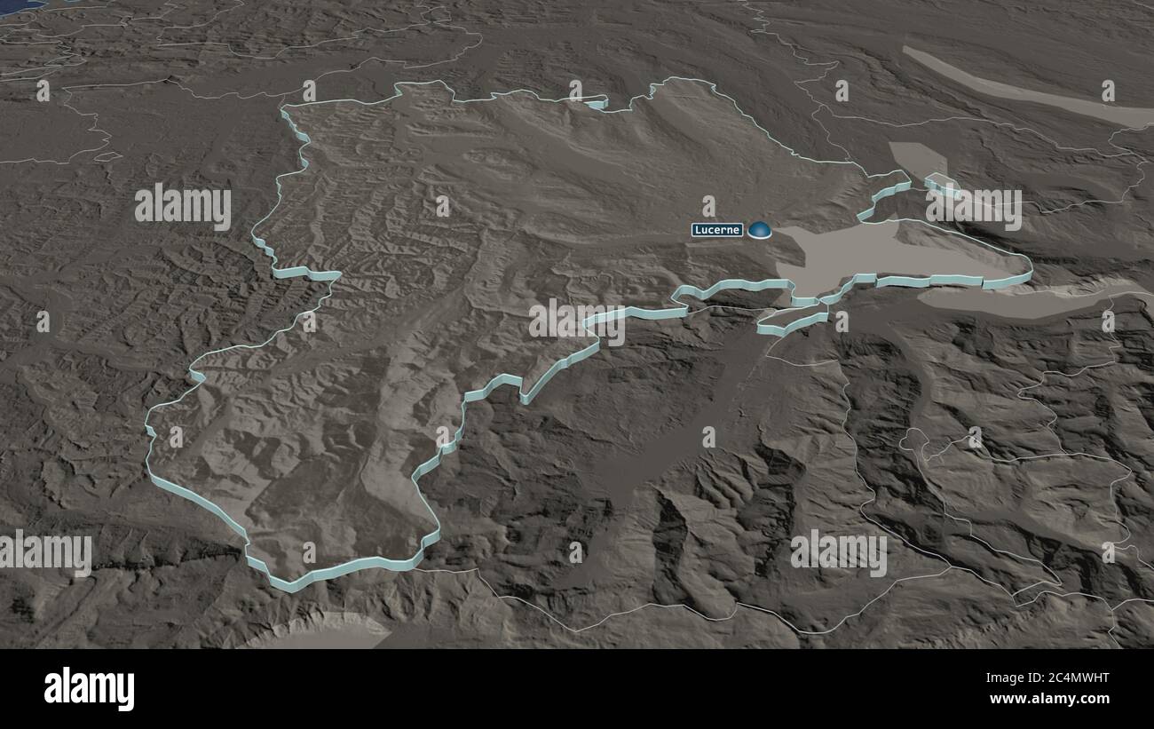 Zoom in on Lucerne (canton of Switzerland) extruded. Oblique ...