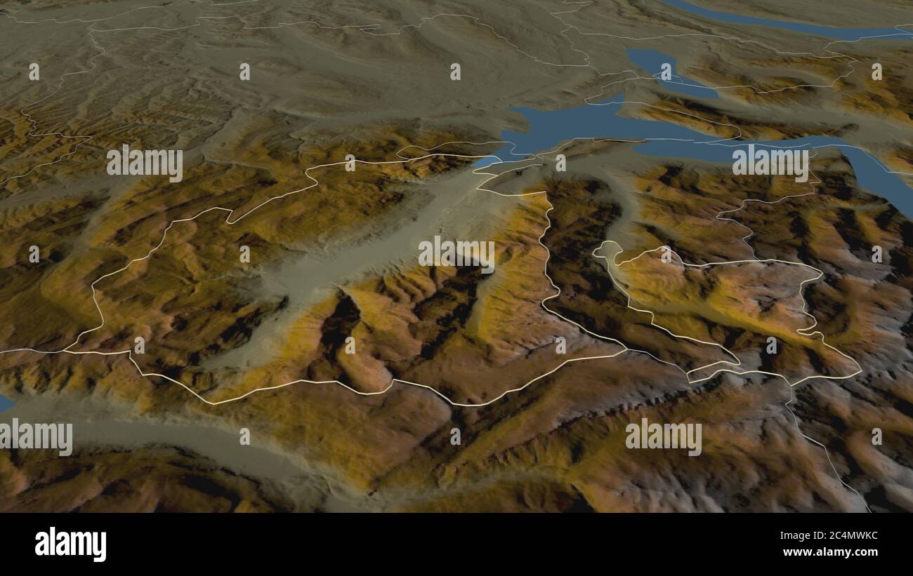 Zoom in on Obwalden (canton of Switzerland) outlined. Oblique ...