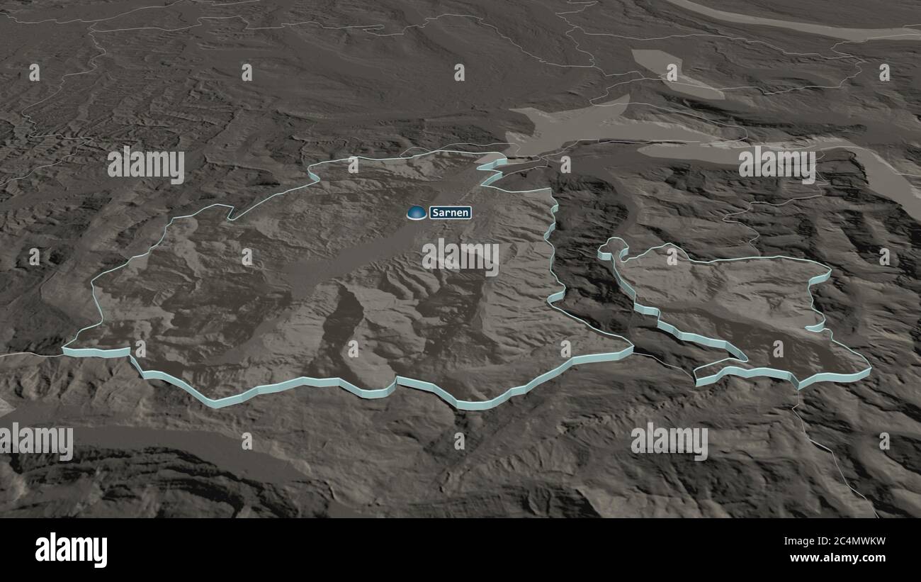 Zoom in on Obwalden (canton of Switzerland) extruded. Oblique ...