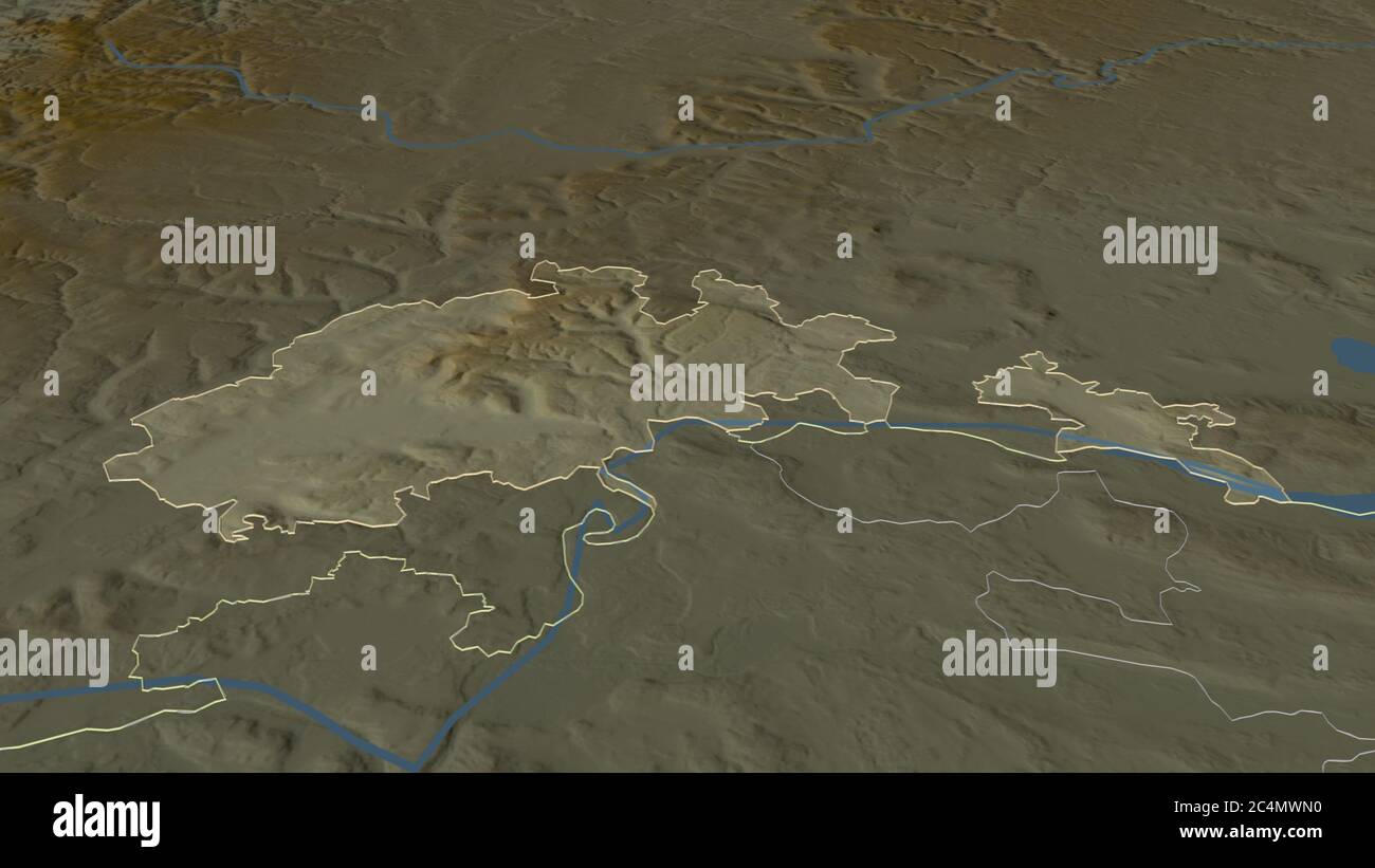 Zoom in on Schaffhausen (canton of Switzerland) outlined. Oblique ...