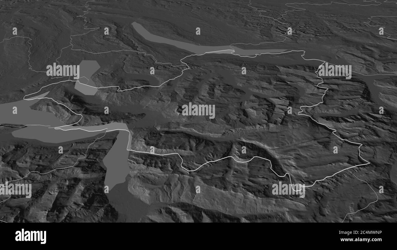 Zoom in on Schwyz (canton of Switzerland) outlined. Oblique perspective ...