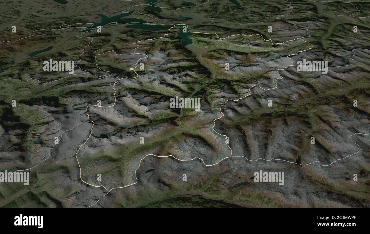 Zoom in on Uri (canton of Switzerland) outlined. Oblique perspective ...