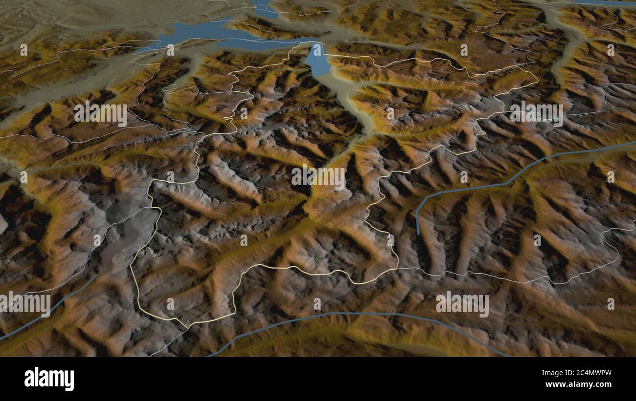 Zoom in on Uri (canton of Switzerland) outlined. Oblique perspective ...