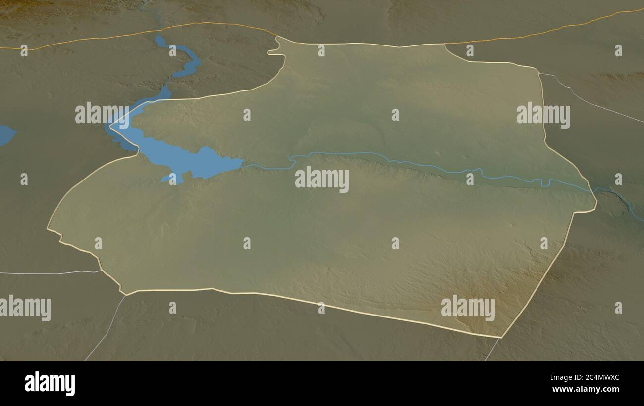 Zoom in on Ar Raqqah (province of Syria) outlined. Oblique perspective ...