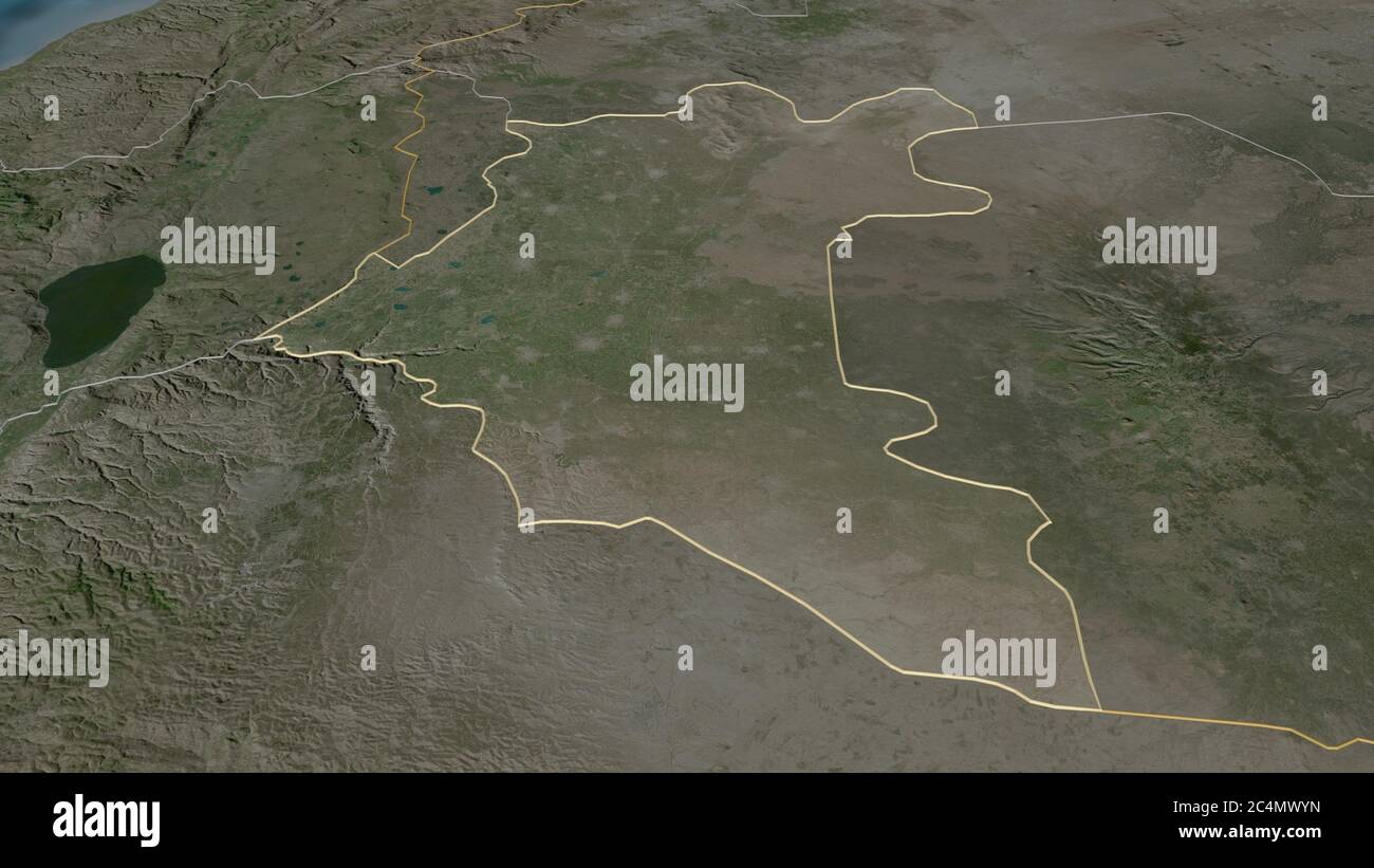Zoom in on Dar (province of Syria) outlined. Oblique perspective ...