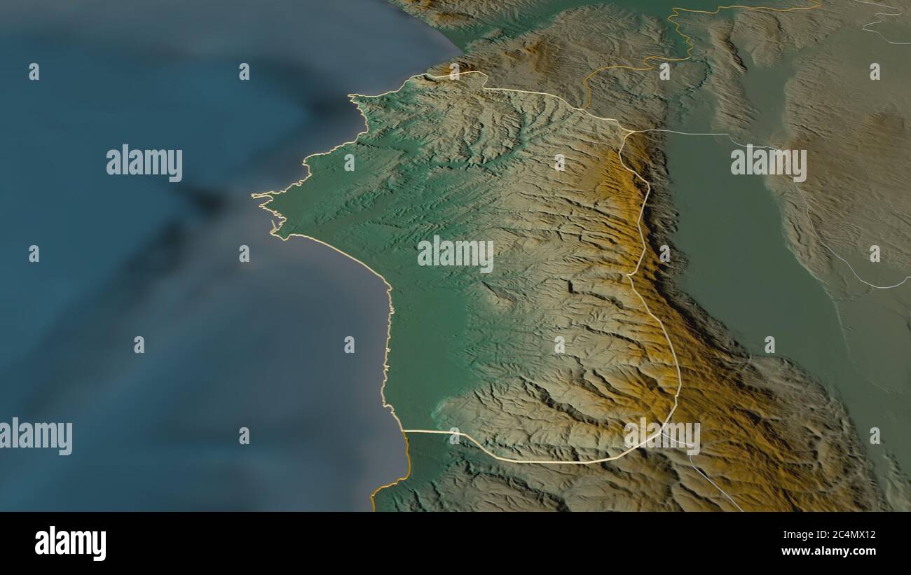 Zoom in on Lattakia (province of Syria) outlined. Oblique perspective ...