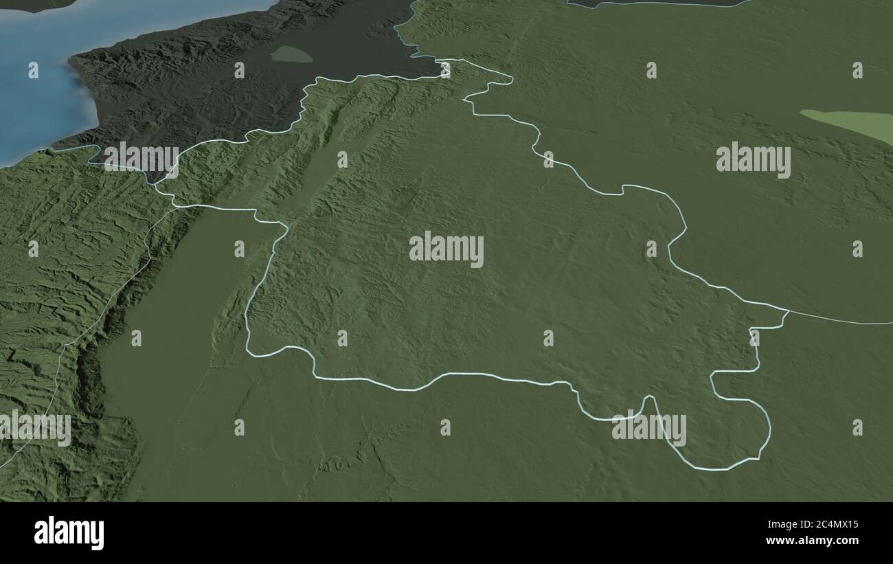 Zoom in on Idlib (province of Syria) outlined. Oblique perspective ...