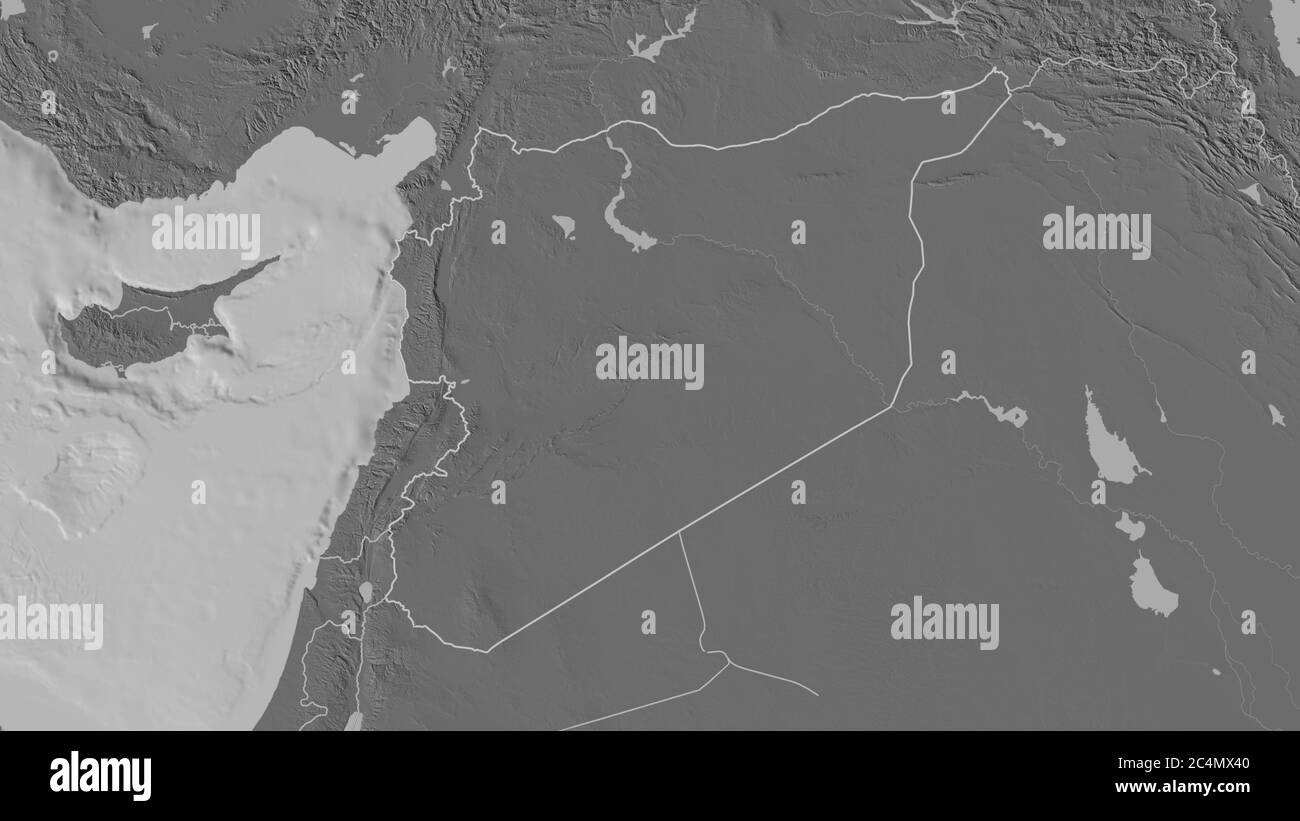 Outlined shape of the Syria area. Bilevel elevation map with surface ...