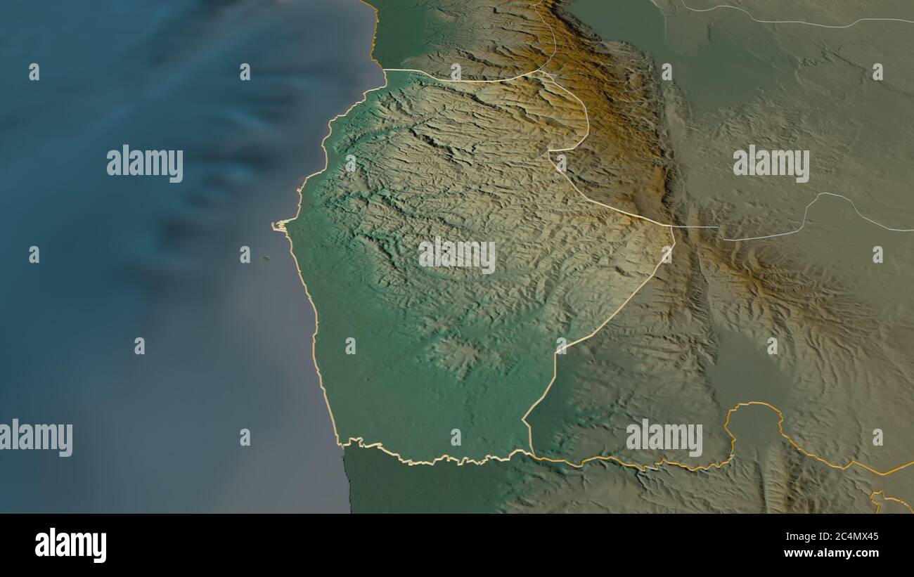 Zoom in on Tartus (province of Syria) outlined. Oblique perspective ...