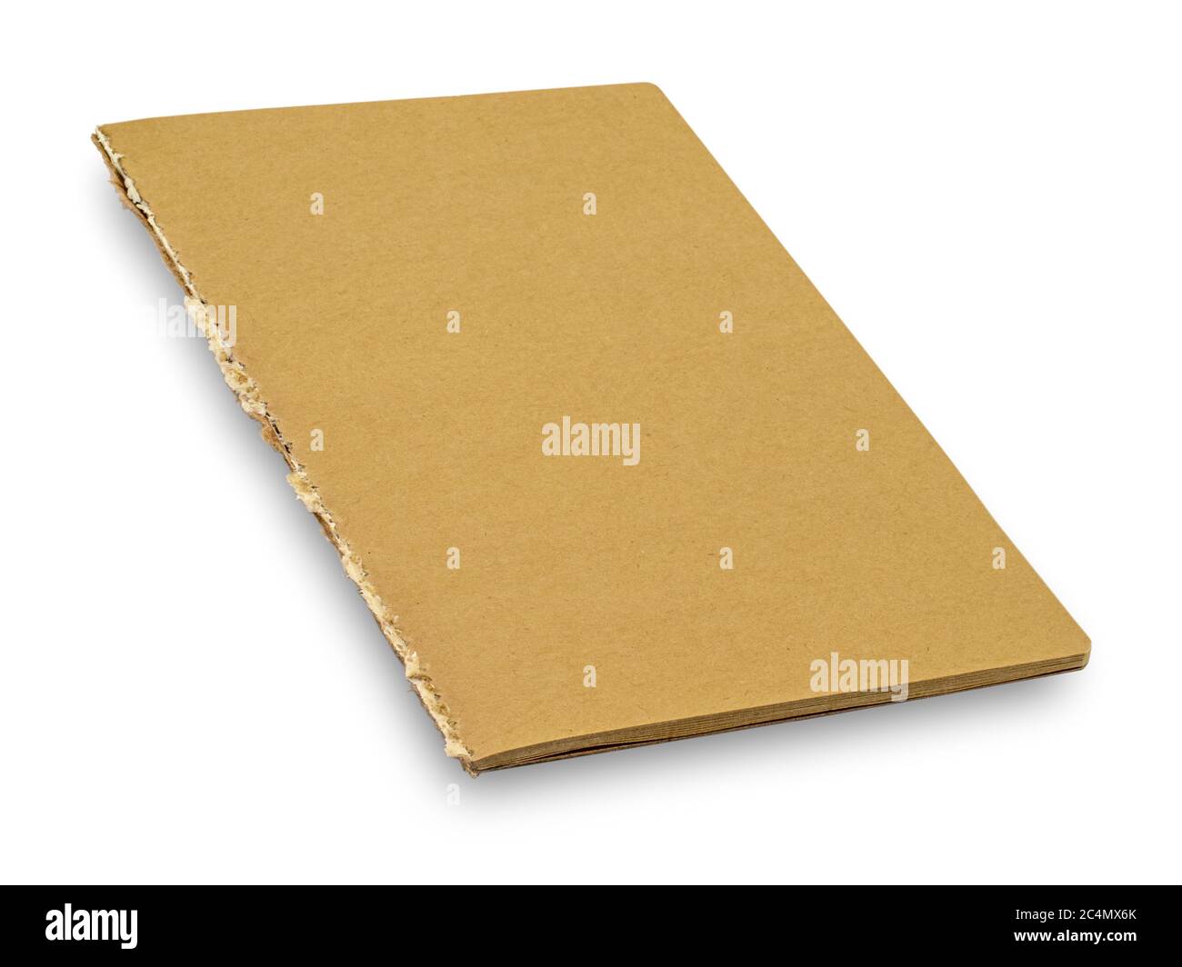 Closeup of an old torn notepad under the lights isolated on a white ...