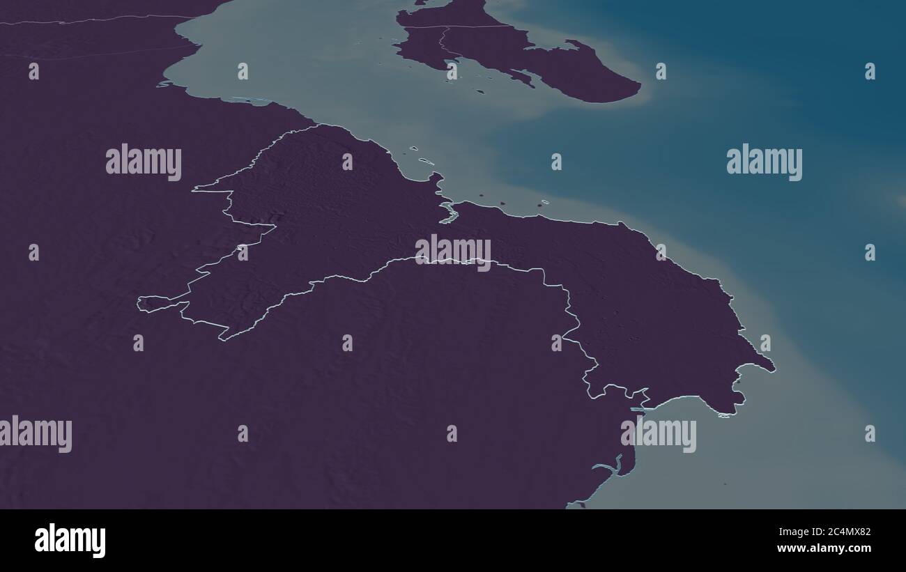 Zoom in on Dar es Salaam (region of Tanzania) outlined. Oblique ...