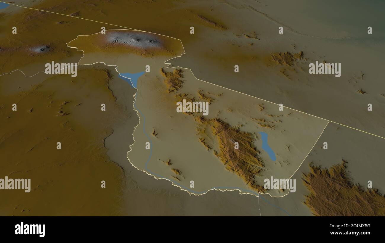 Zoom in on Kilimanjaro (region of Tanzania) outlined. Oblique ...