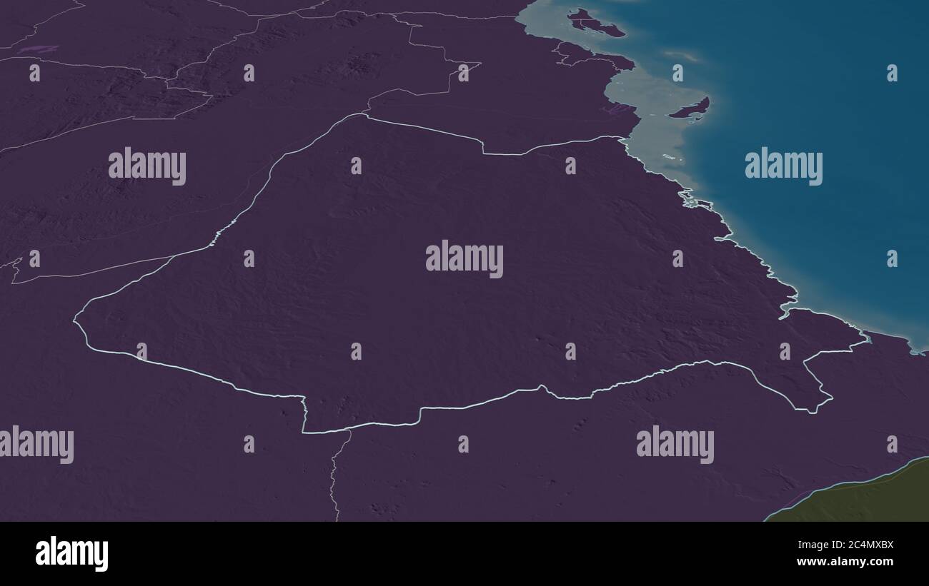 Zoom in on Lindi (region of Tanzania) outlined. Oblique perspective ...