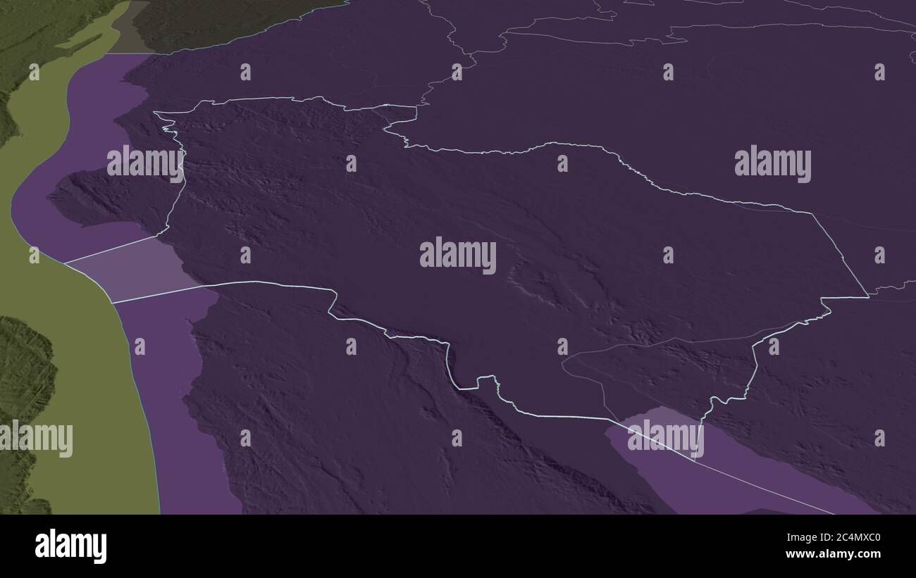 Zoom in on Katavi (region of Tanzania) outlined. Oblique perspective ...