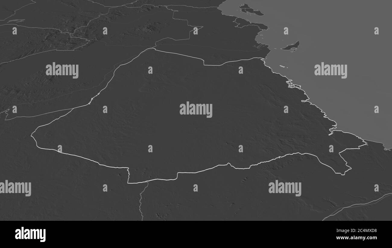 Zoom in on Lindi (region of Tanzania) outlined. Oblique perspective ...