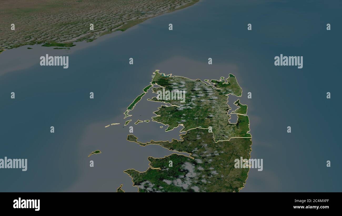 Zoom in on Pemba North (region of Tanzania) outlined. Oblique ...