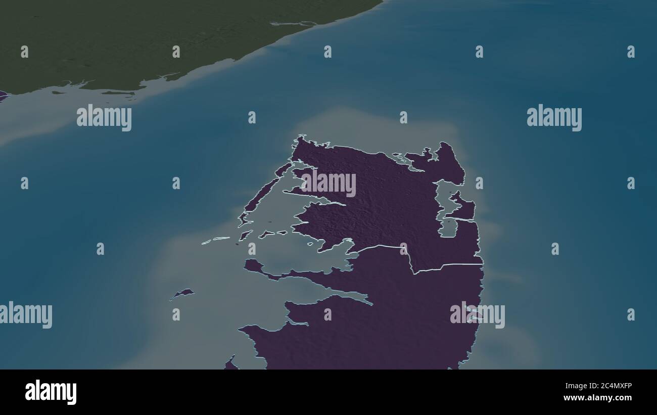 Zoom in on Pemba North (region of Tanzania) outlined. Oblique ...
