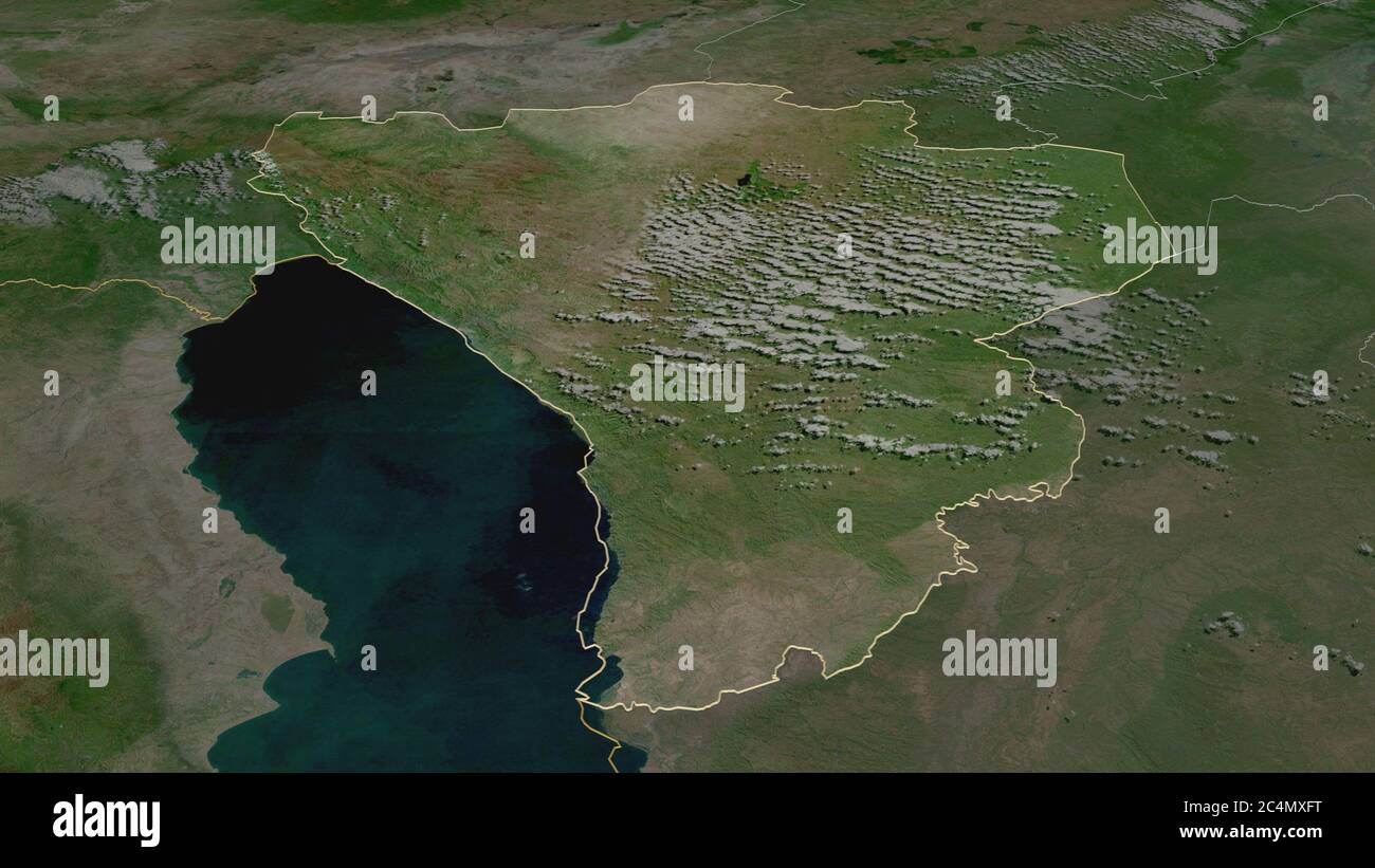 Zoom in on Njombe (region of Tanzania) outlined. Oblique perspective ...