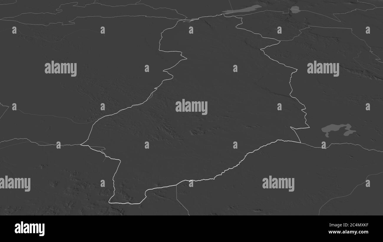 Zoom in on Singida (region of Tanzania) outlined. Oblique perspective ...