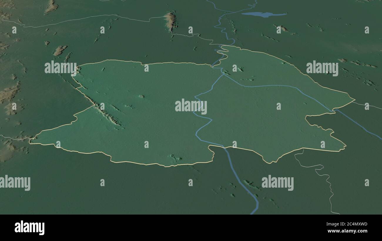 Zoom in on Chai Nat (province of Thailand) outlined. Oblique ...