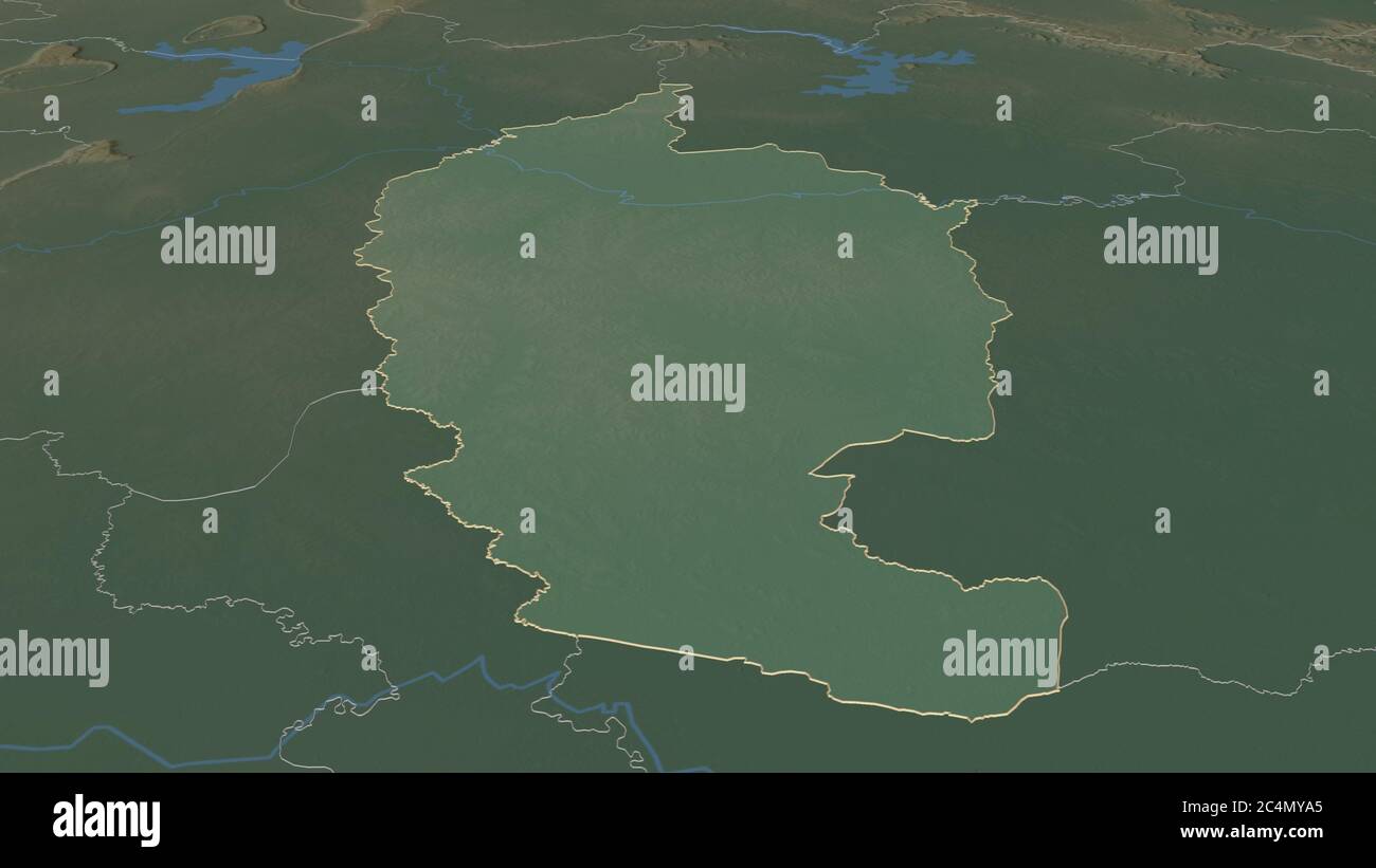 Zoom in on Maha Sarakham (province of Thailand) outlined. Oblique ...