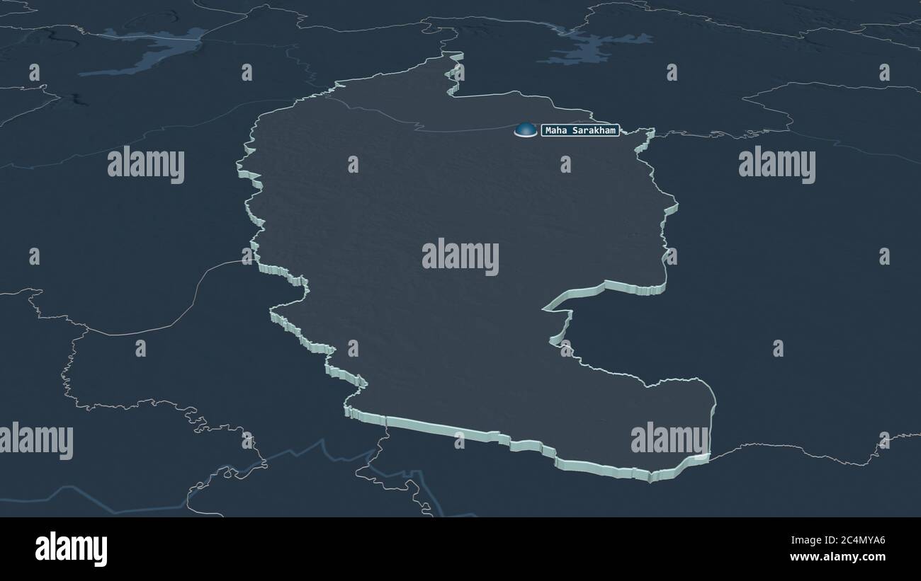 Zoom in on Maha Sarakham (province of Thailand) extruded. Oblique ...