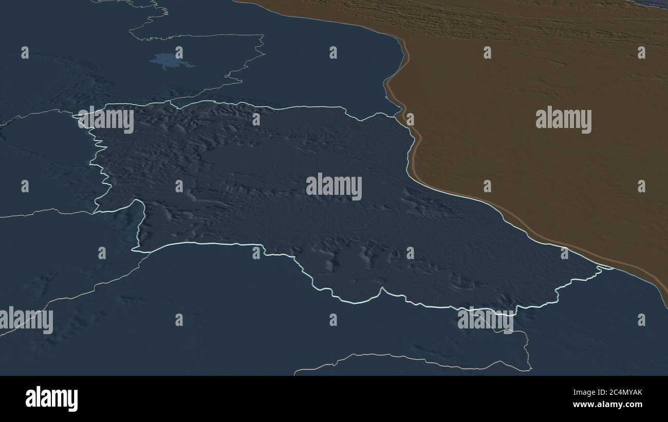 Zoom in on Mukdahan (province of Thailand) outlined. Oblique ...