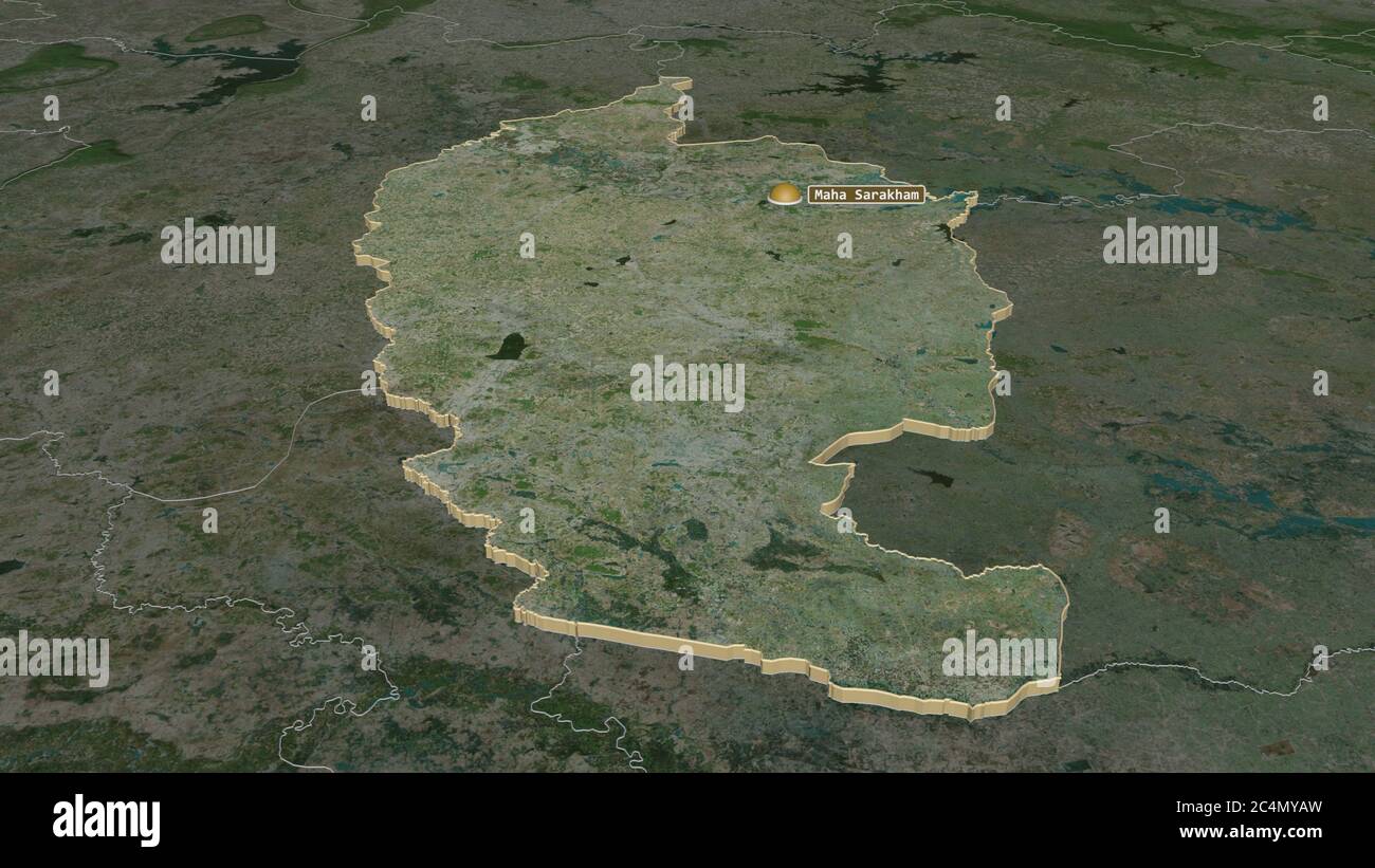 Zoom in on Maha Sarakham (province of Thailand) extruded. Oblique ...