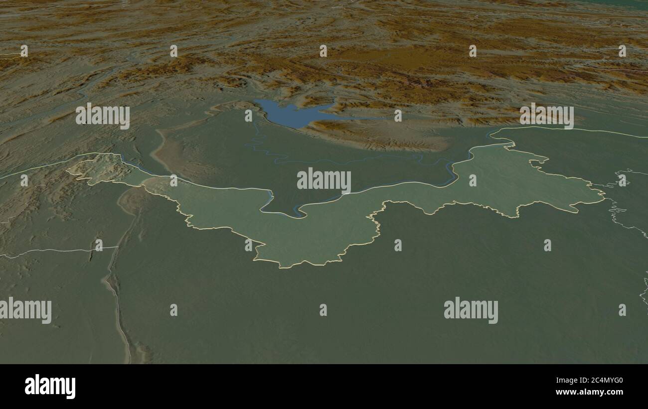 Zoom in on Nong Khai (province of Thailand) outlined. Oblique ...