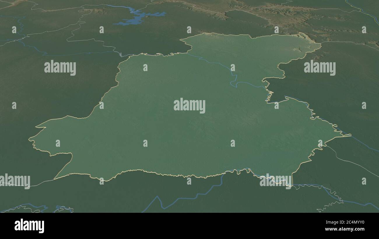 Zoom in on Roi Et (province of Thailand) outlined. Oblique perspective ...
