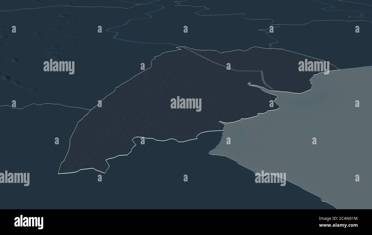 Zoom in on Samut Songkhram (province of Thailand) outlined. Oblique ...