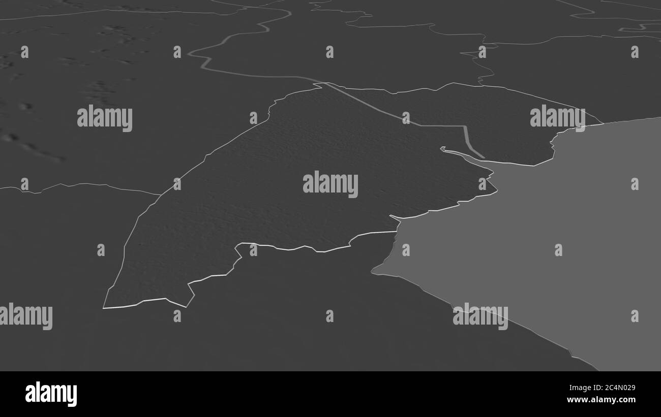 Zoom in on Samut Songkhram (province of Thailand) outlined. Oblique ...