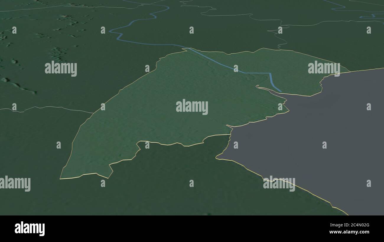 Zoom in on Samut Songkhram (province of Thailand) outlined. Oblique ...