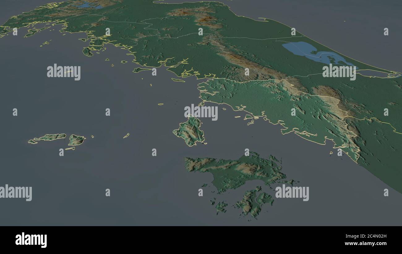 Zoom in on Satun (province of Thailand) outlined. Oblique perspective ...