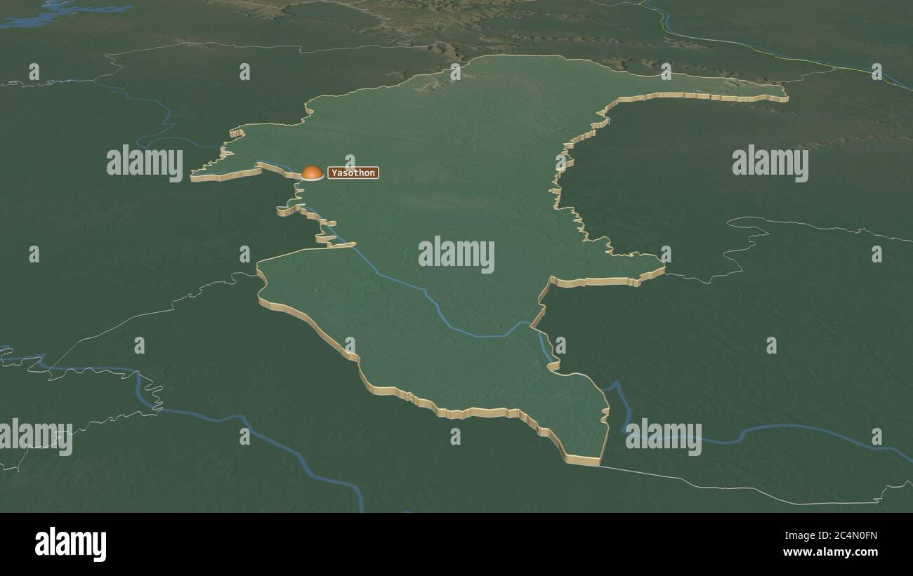 Zoom in on Yasothon (province of Thailand) extruded. Oblique ...