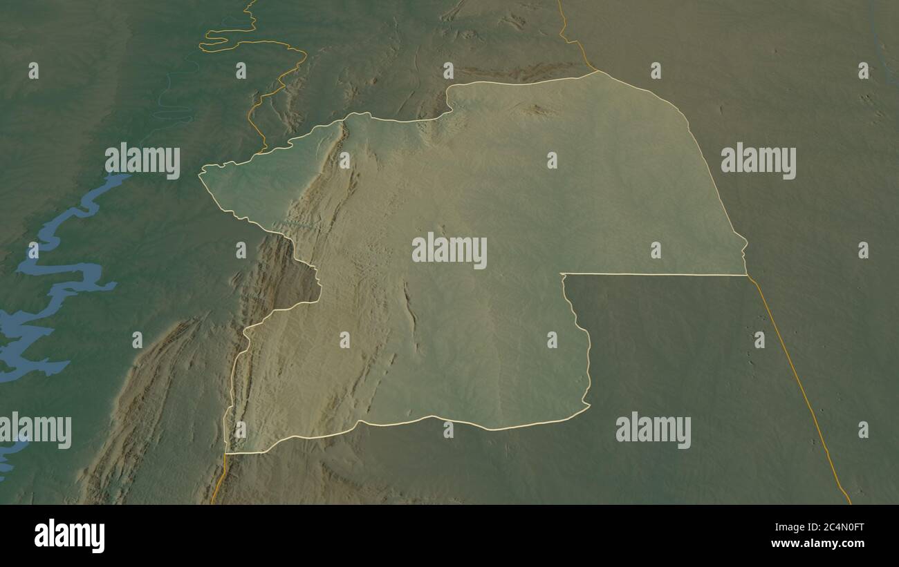 Zoom in on Centre (region of Togo) outlined. Oblique perspective ...