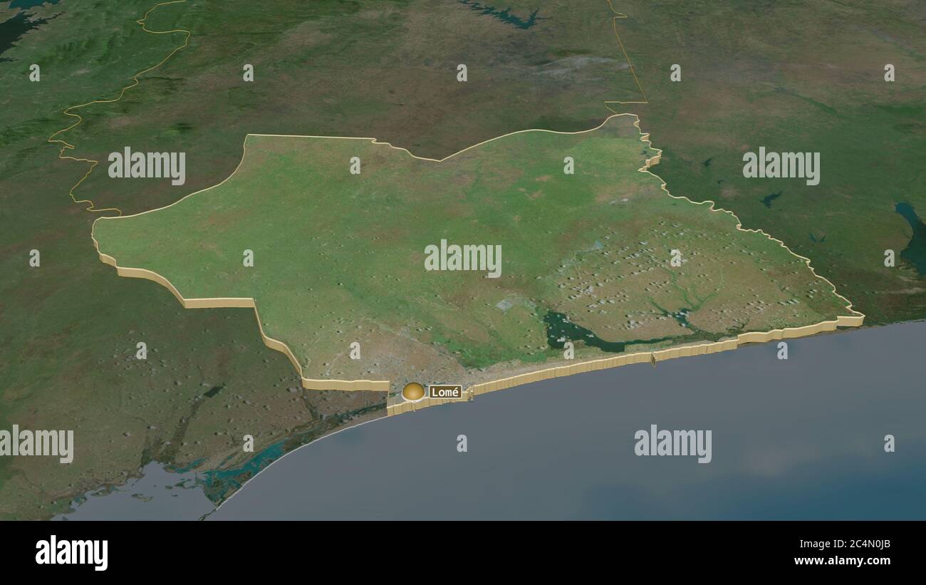 Zoom in on Maritime (region of Togo) extruded. Oblique perspective ...