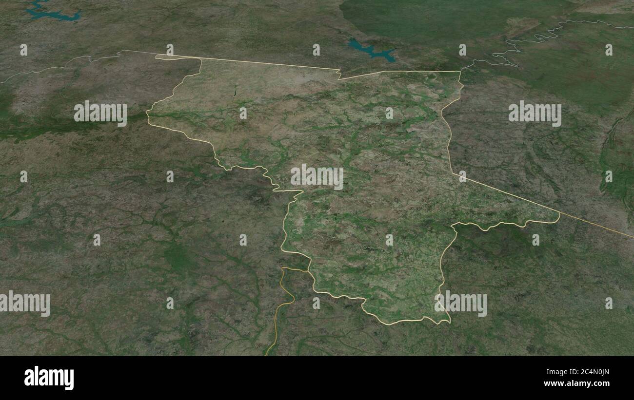 Zoom in on Savanes (region of Togo) outlined. Oblique perspective ...