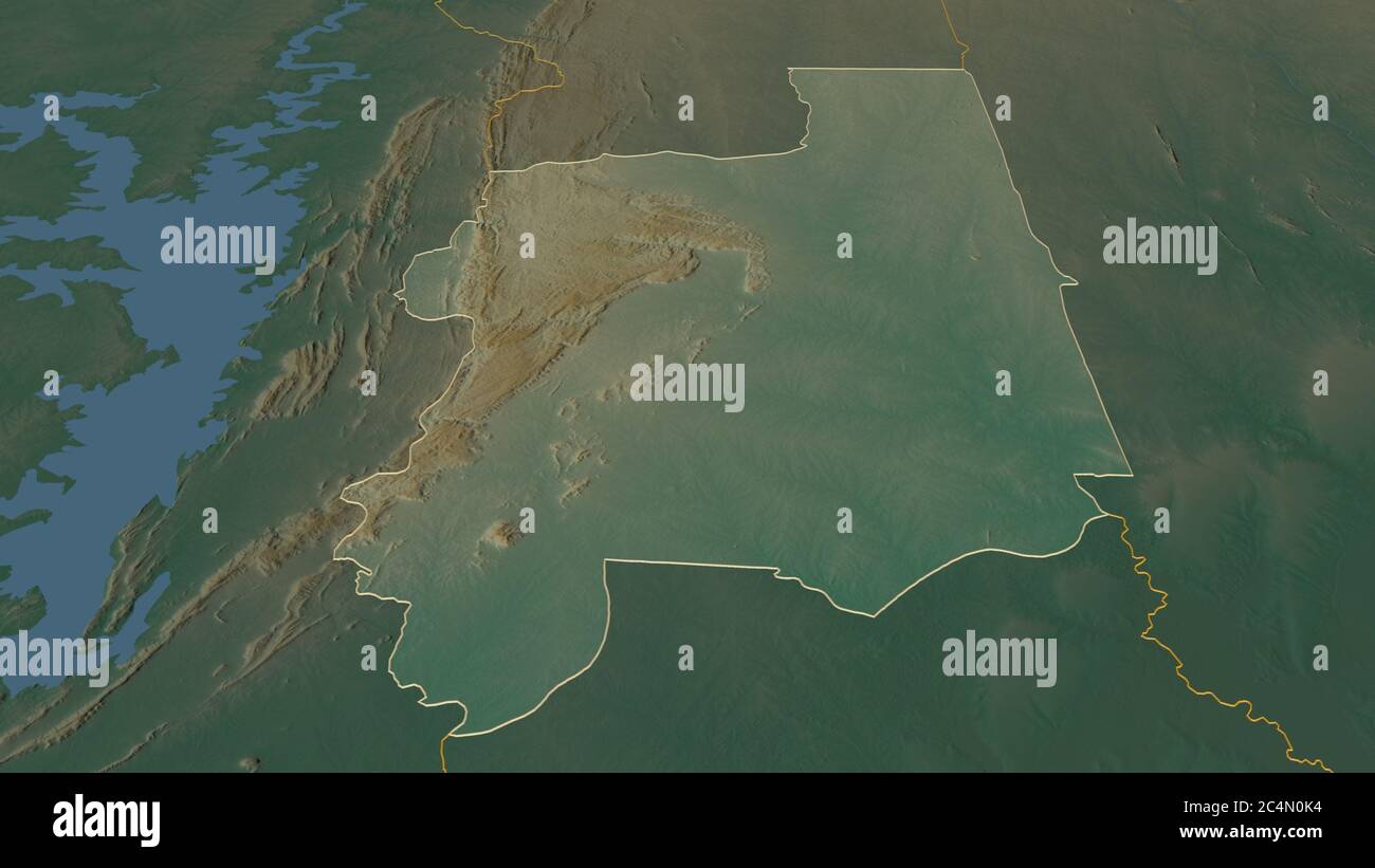 Zoom in on Plateaux (region of Togo) outlined. Oblique perspective ...