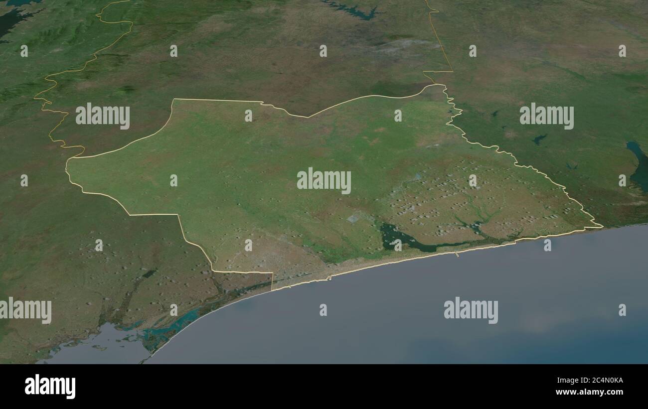 Zoom in on Maritime (region of Togo) outlined. Oblique perspective ...