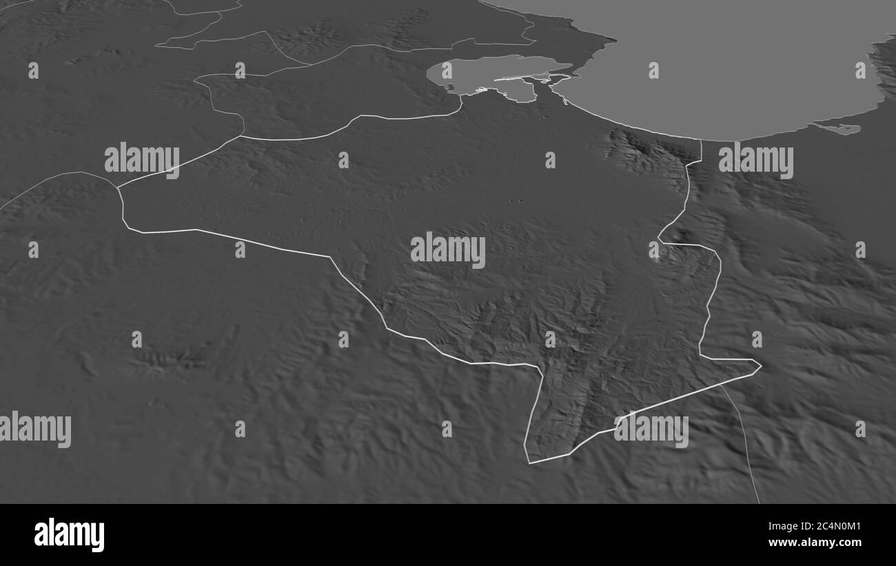 Zoom in on Ben Arous (governorate of Tunisia) outlined. Oblique ...