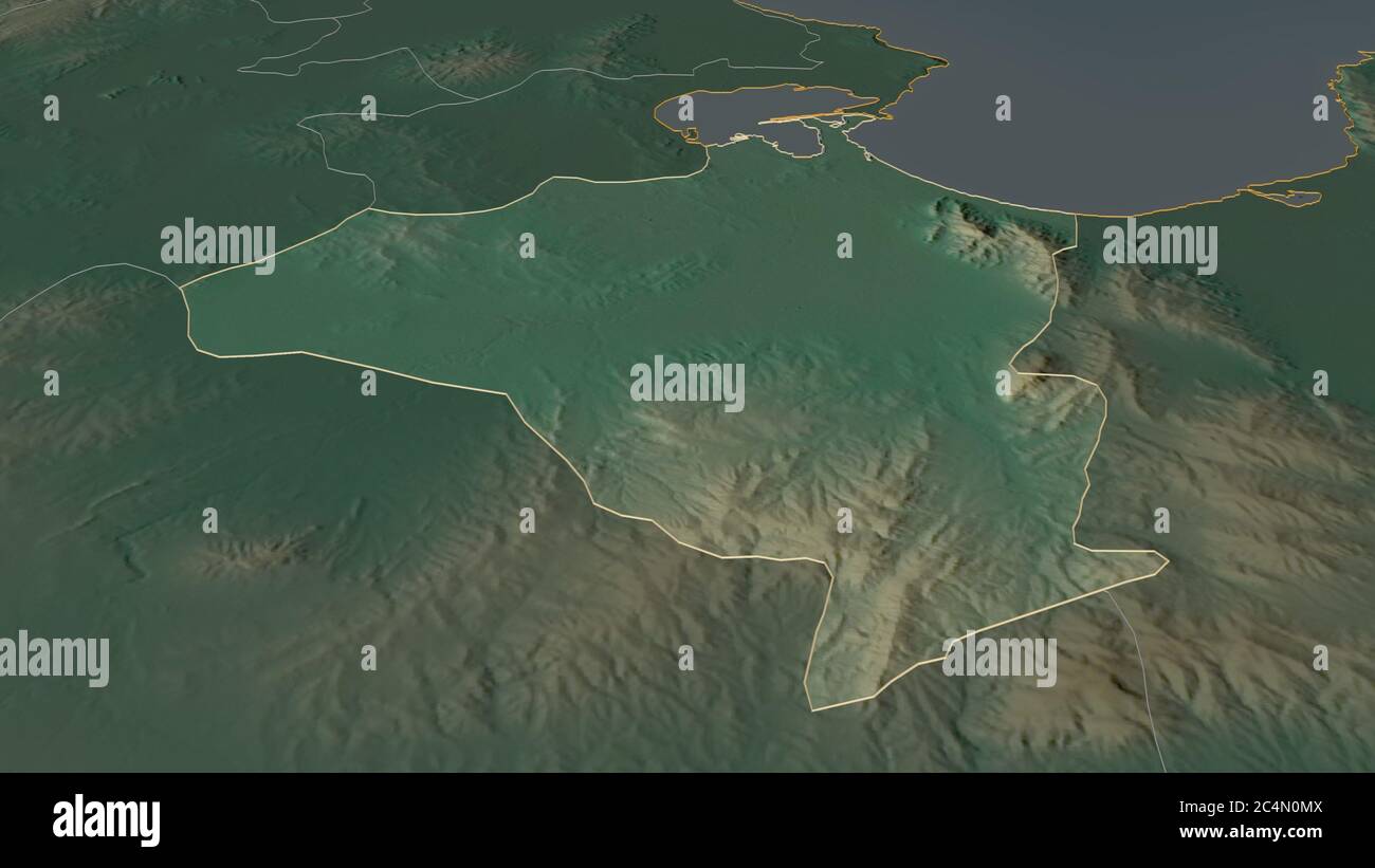 Zoom in on Ben Arous (governorate of Tunisia) outlined. Oblique ...
