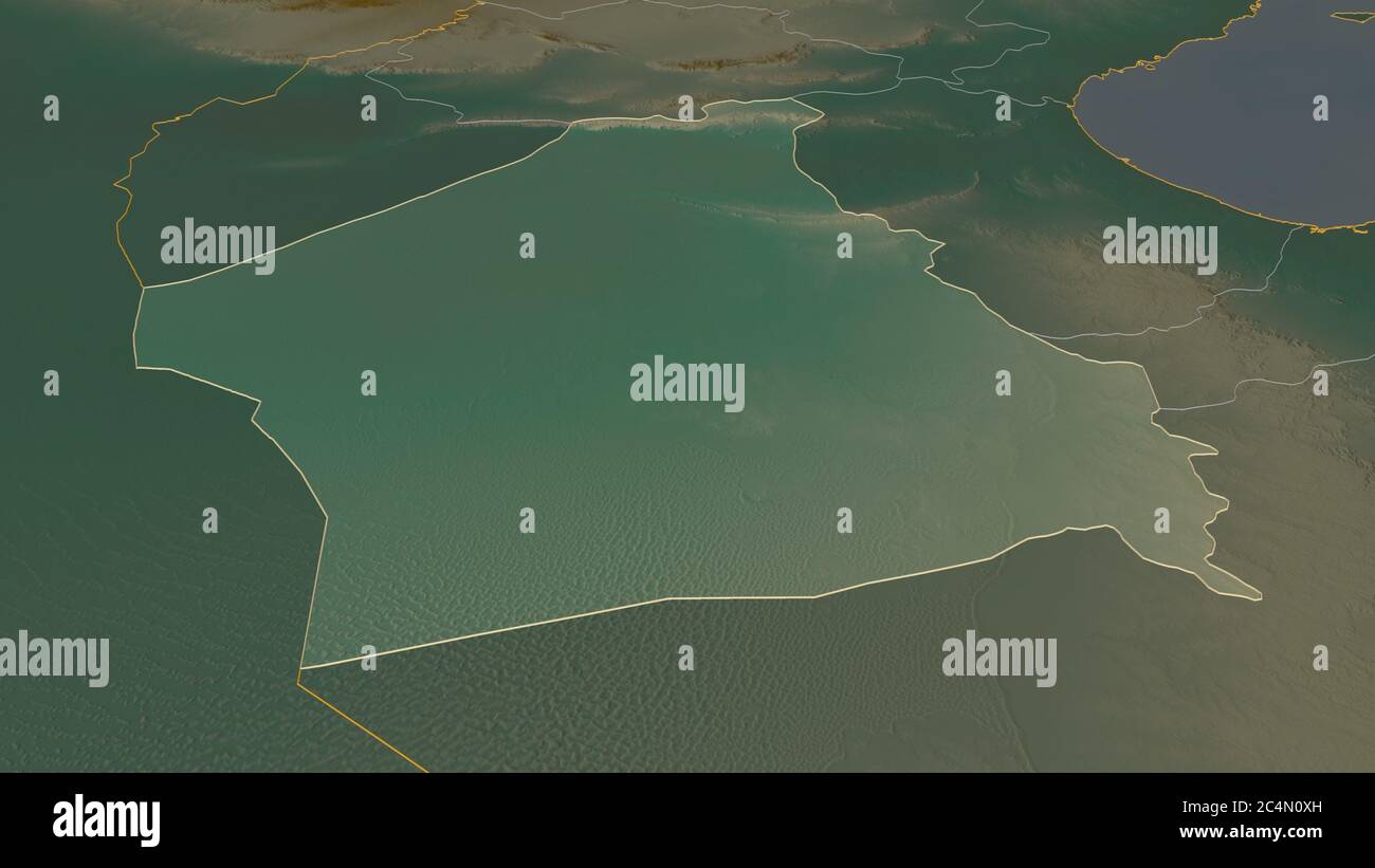 Zoom in on Kebili (governorate of Tunisia) outlined. Oblique ...