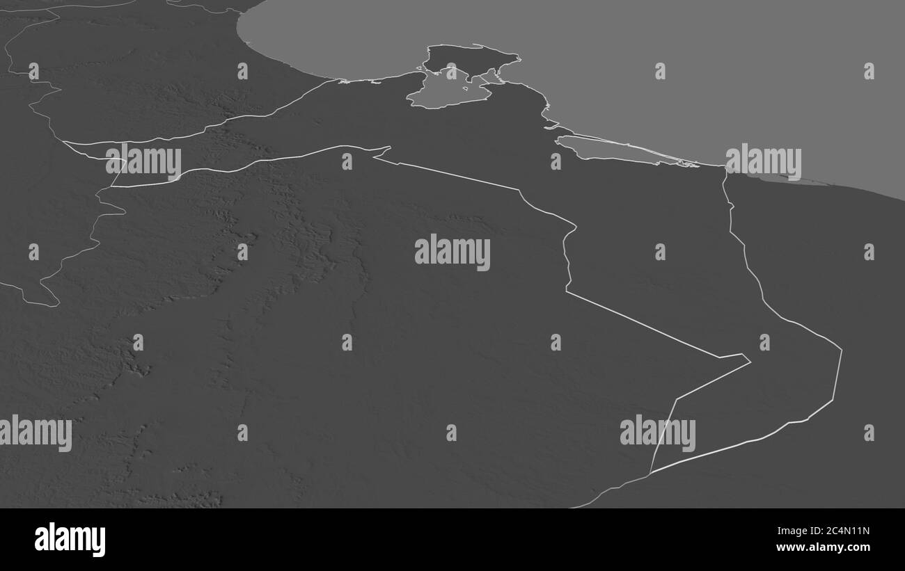 Zoom in on Médenine (governorate of Tunisia) outlined. Oblique ...